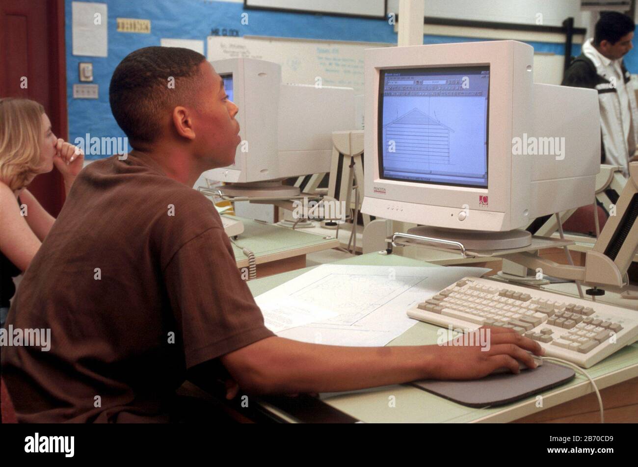 Austin, Texas USA: Black male high school student designs house using ...