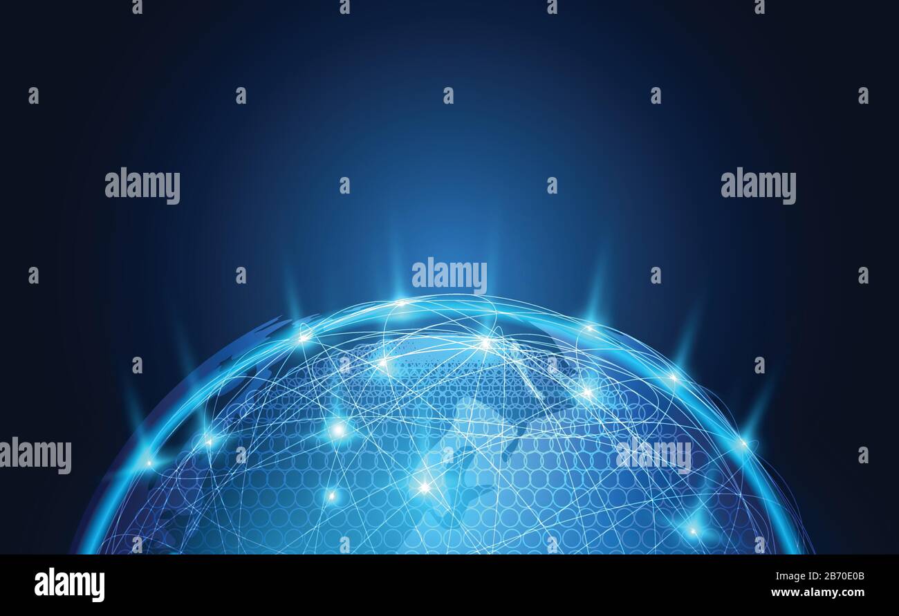 Abstract Global network background world map connection point and line modern design.Vector ...