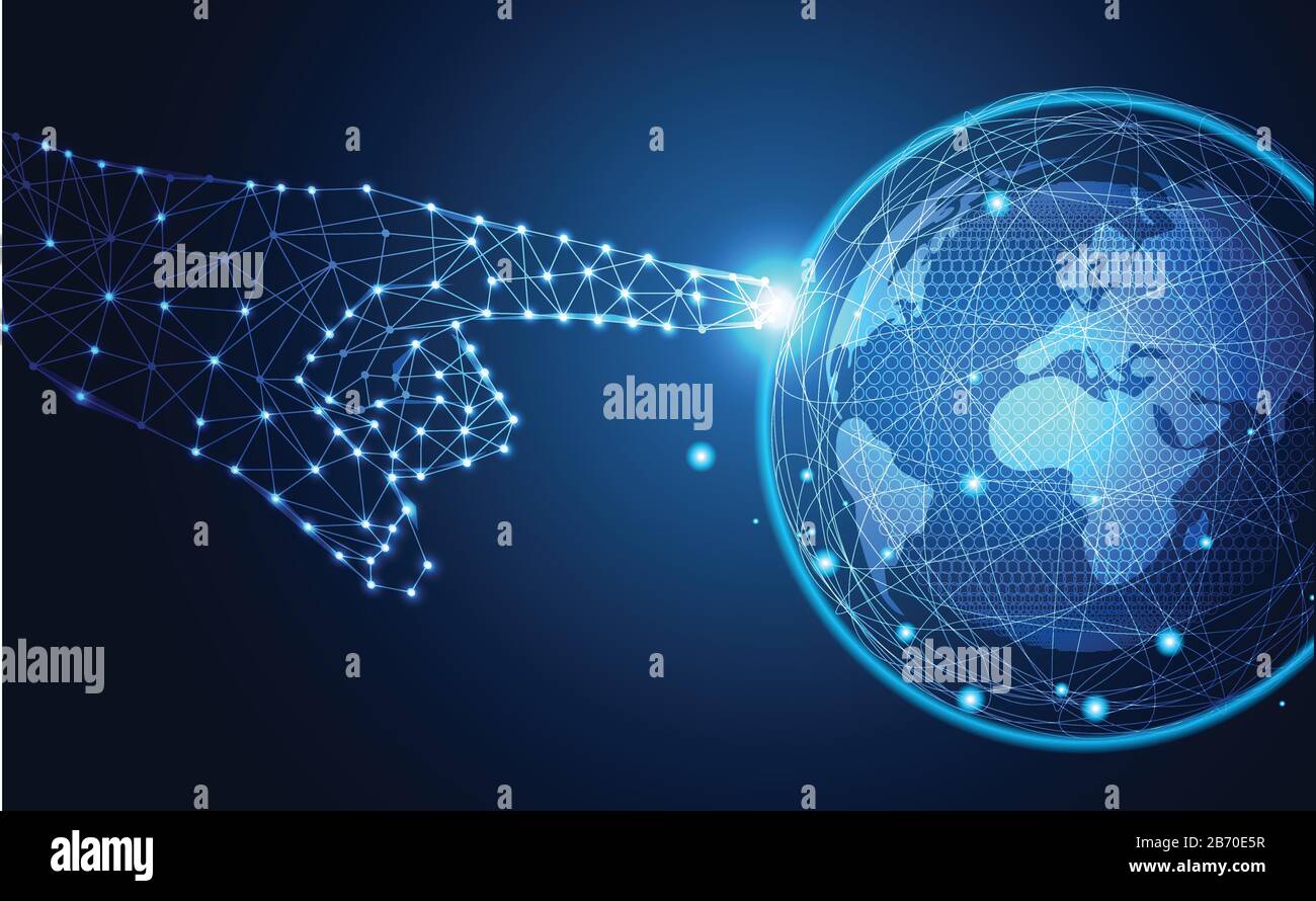 Abstract technology line triangle and points businessman low poly hold ...