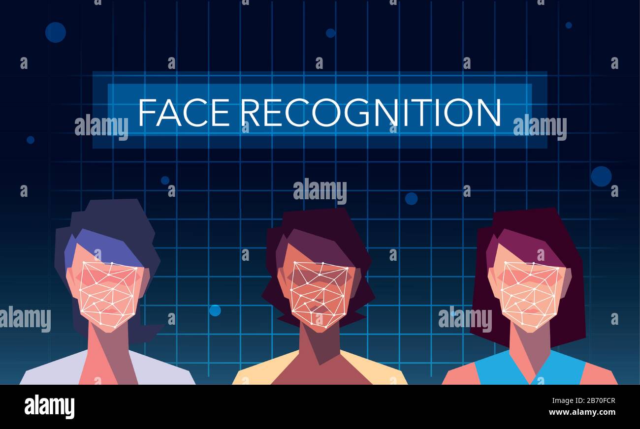 facial recognition technology, women face identity verification vector ...