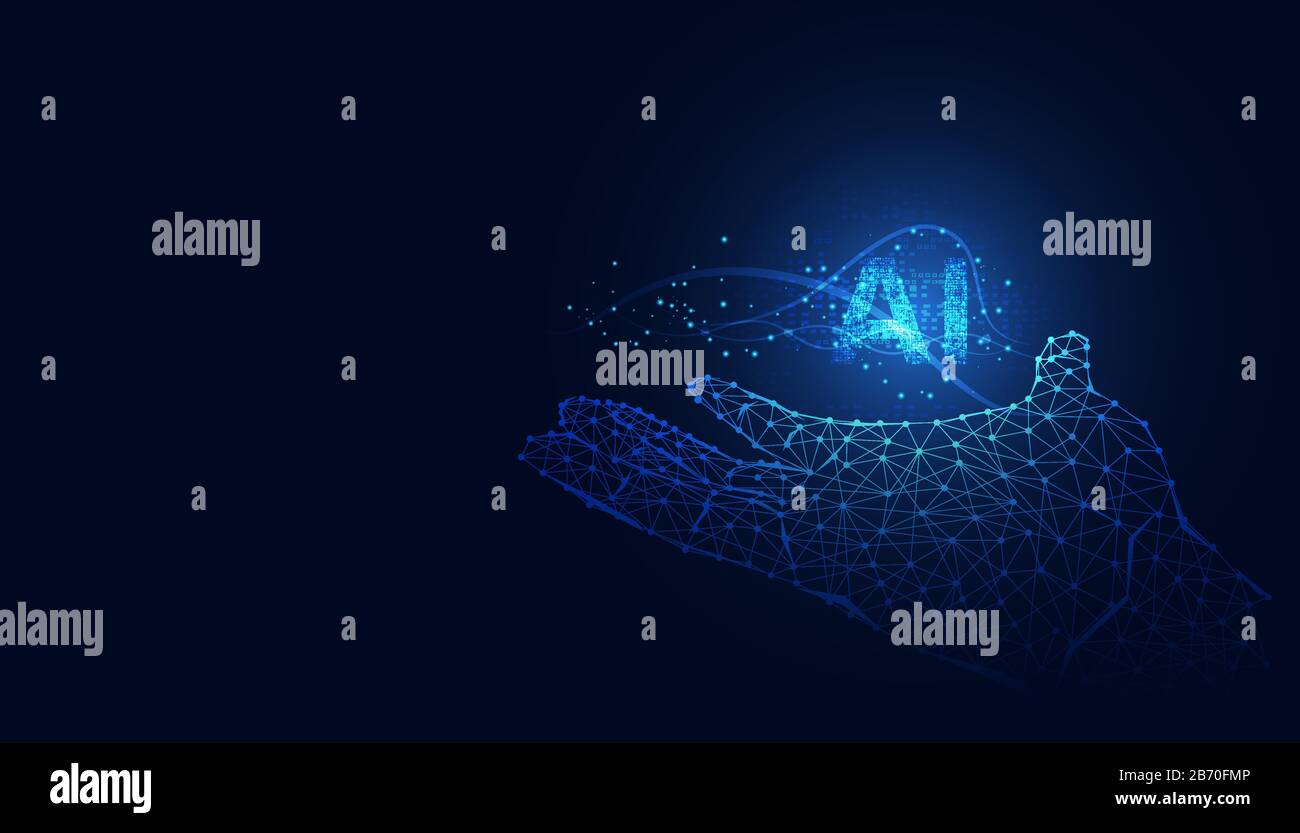 Abstract technology Ai computing on circuit hand concept hand of robot wireframe futuristic ...