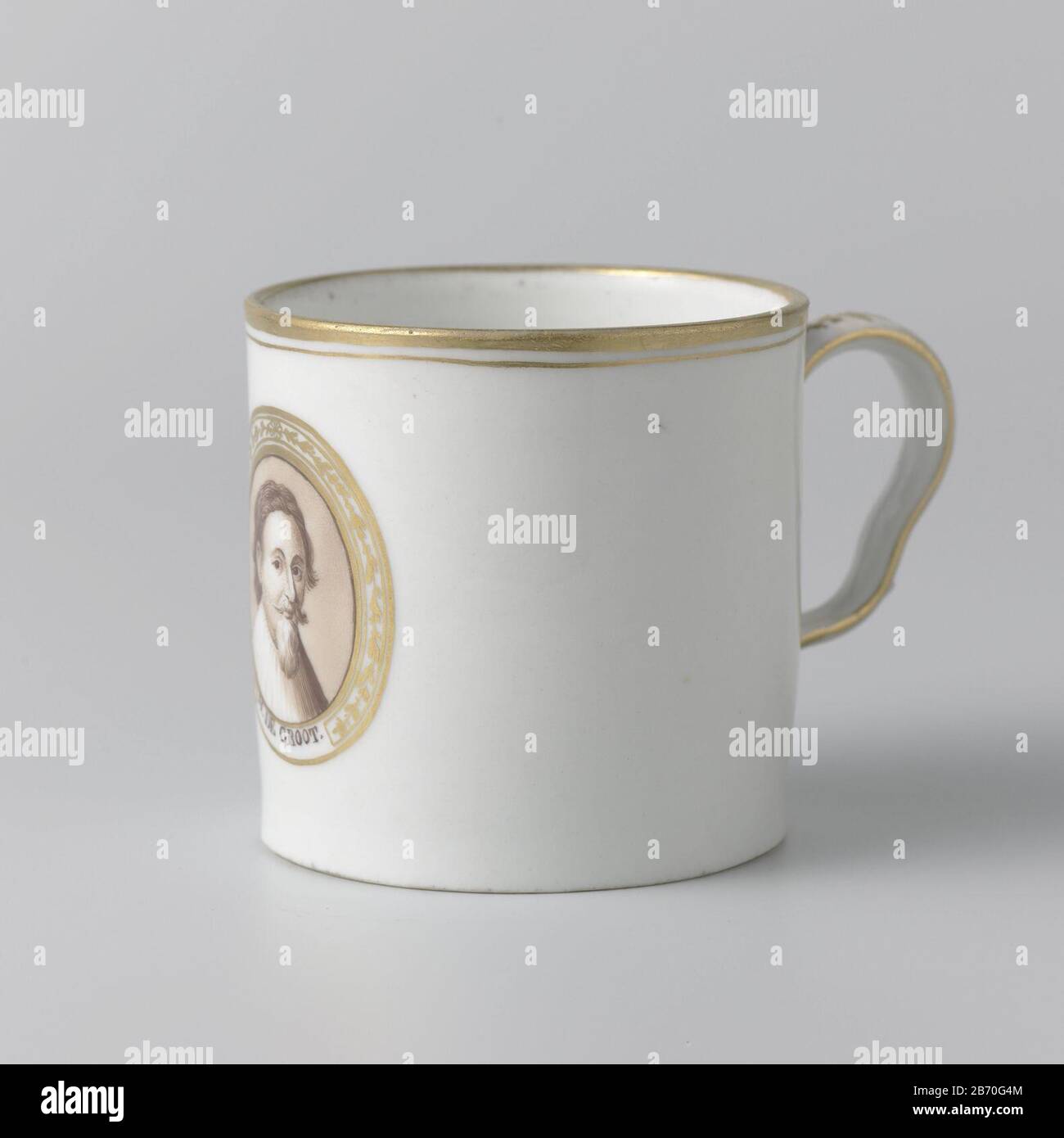 Kop met het portret van Hugo de Groot Kop van porselein, beschilderd op ...