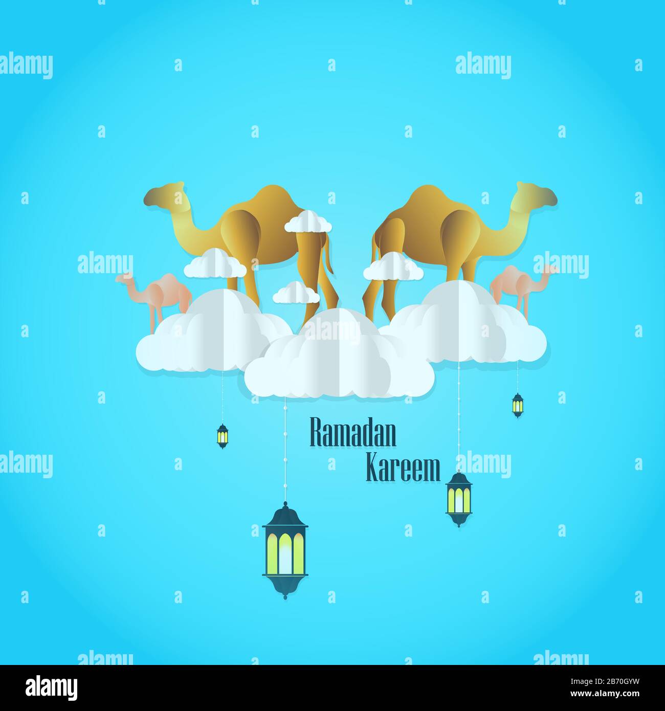 Eid Mubarak greeting Card Illustration, ramadan kareem cartoon vector ...