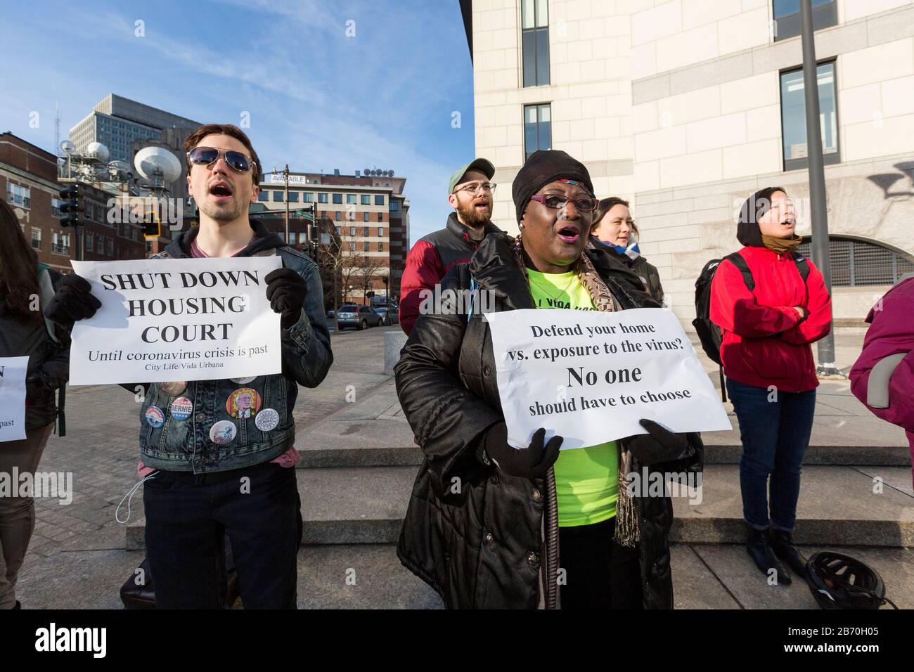 March 12, 2020. Boston, MA. City Life/Vida Urbana activists held a ...