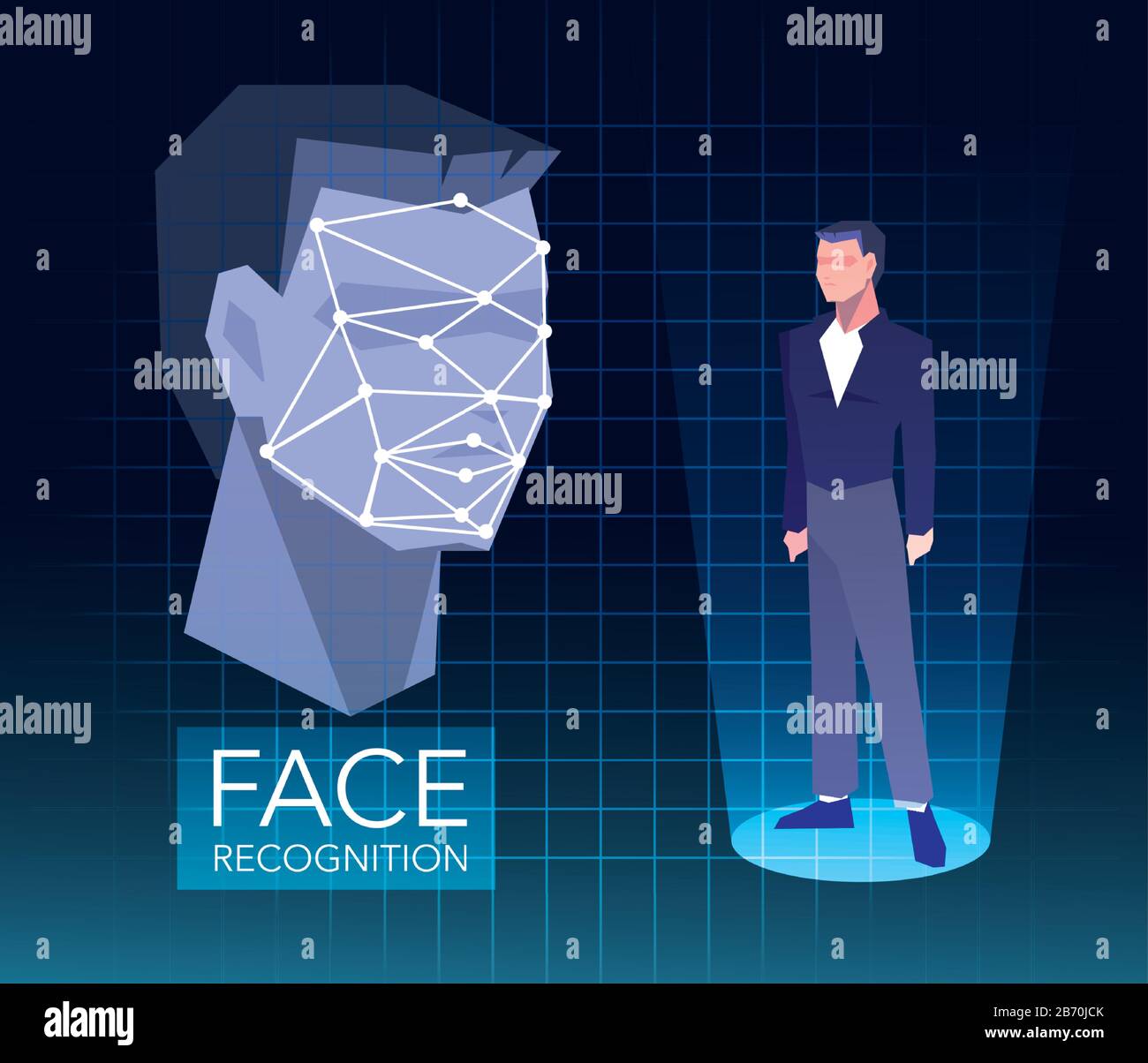recognition of the man face, digital face identification vector ...