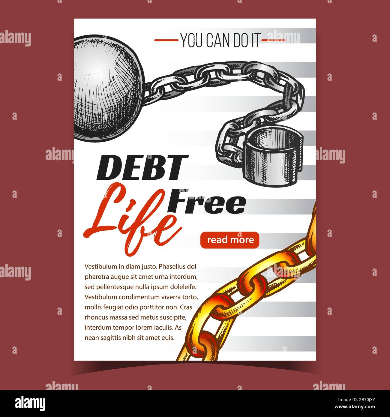 Debt Free Life Chain On Advertising Banner Vector Stock Vector Image ...