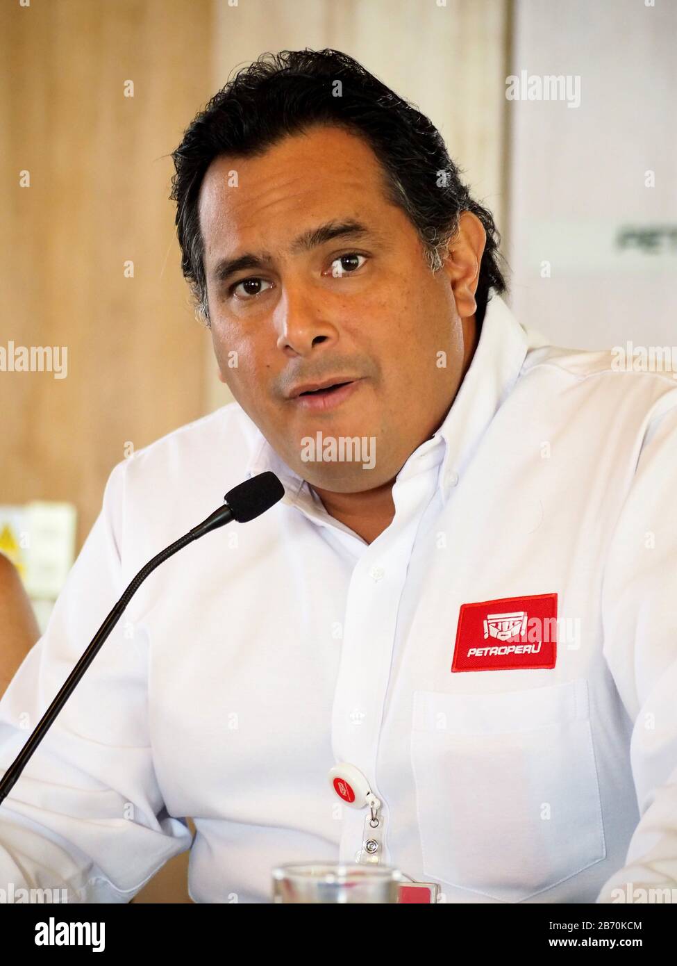 Carlos Barrientos Gonzales, Chairman of Petroperu, gives statements to ...