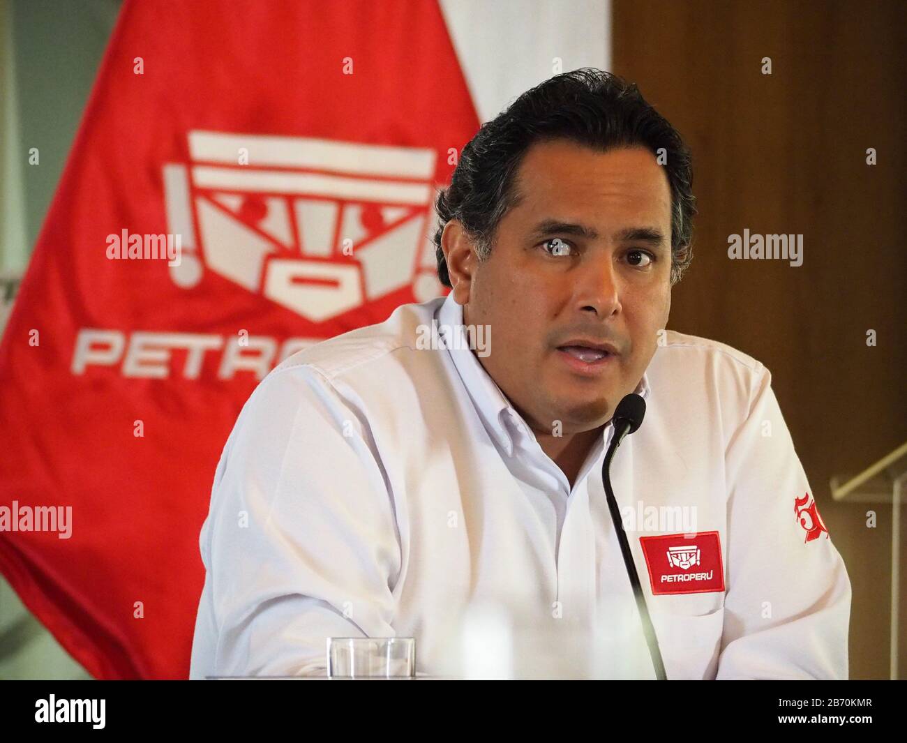 Carlos Barrientos Gonzales, Chairman of Petroperu, gives statements to ...