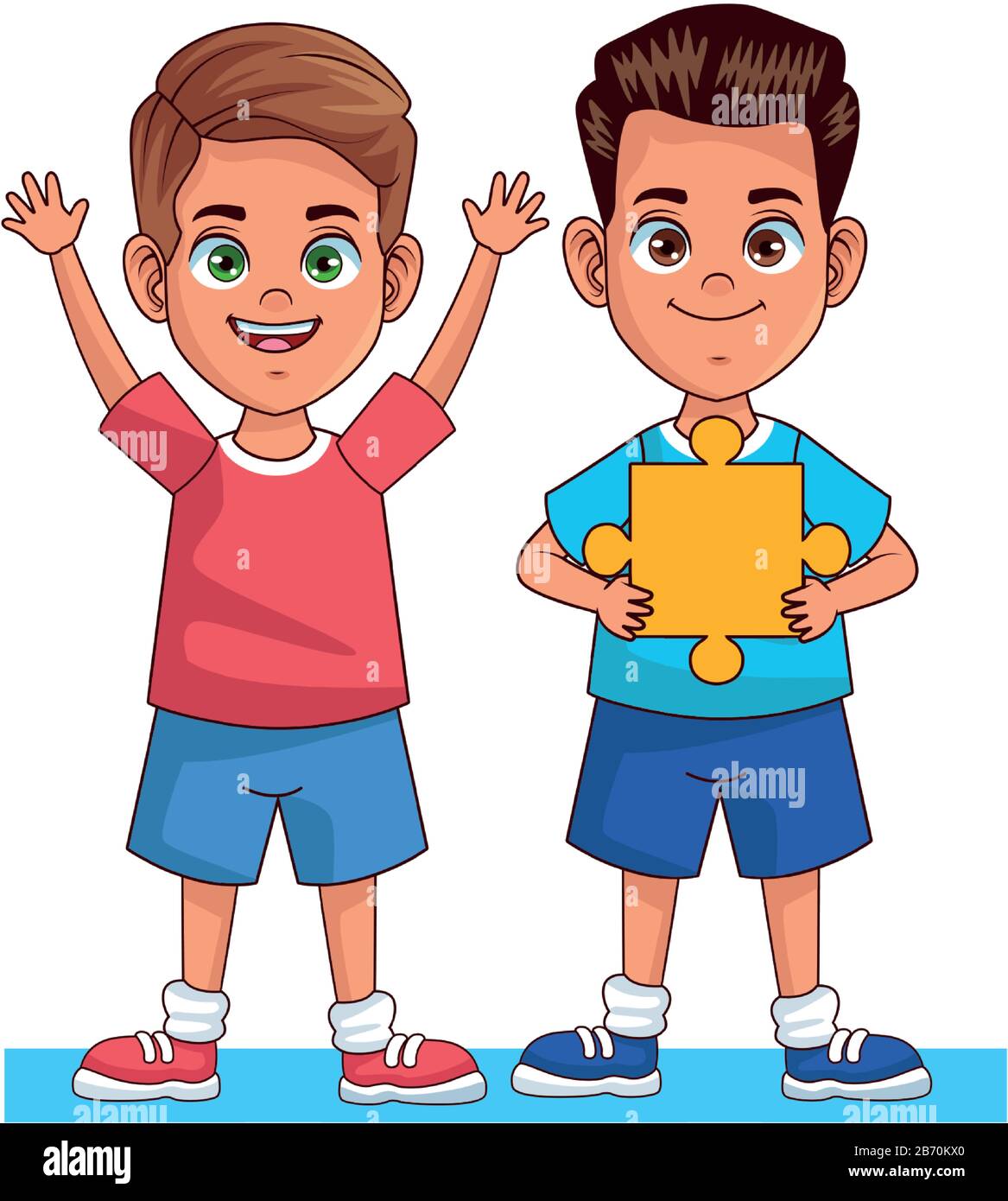 happy little boys with puzzle pieces avatars characters Stock Vector ...