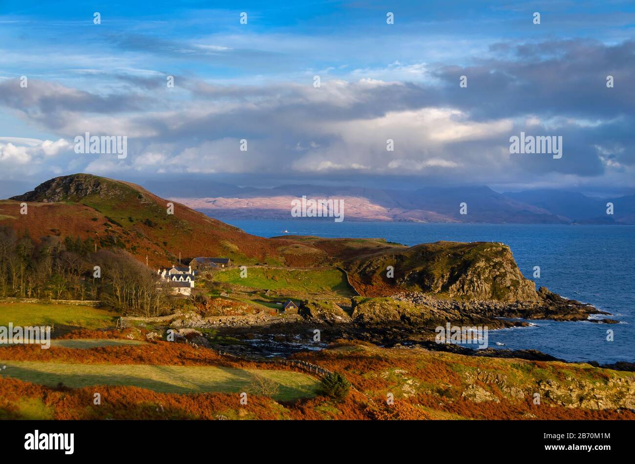 Skye landscape in autumn with colours in heather and sea Stock Photo ...
