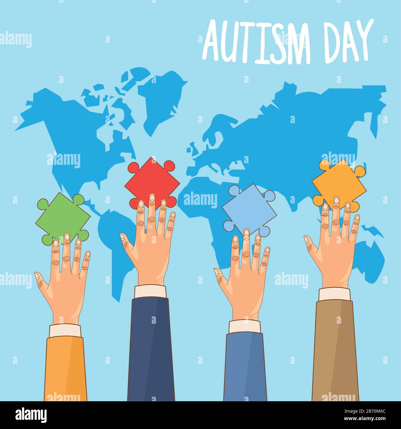 world autism day with hands and puzzle game pieces Stock Vector Image ...