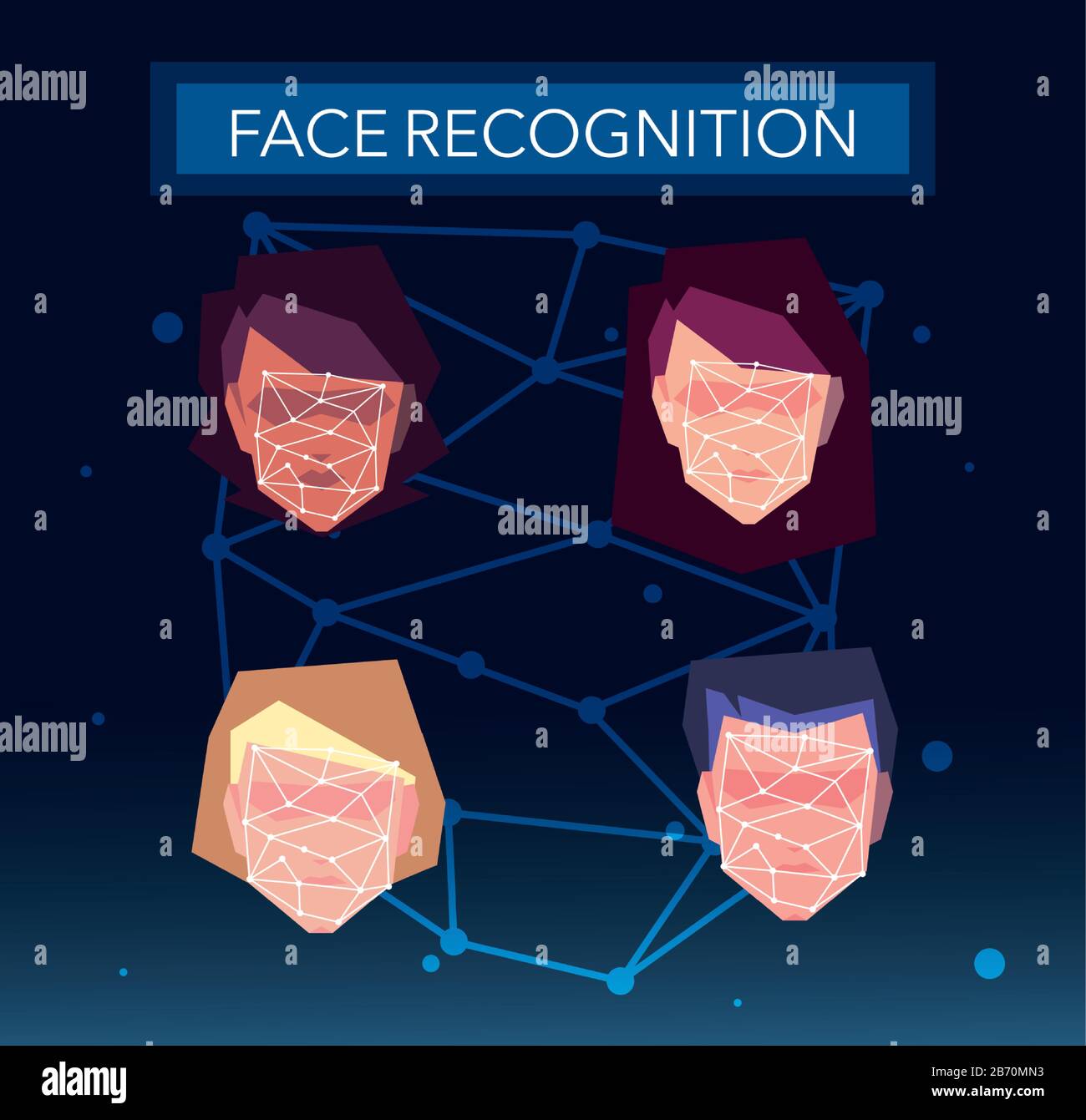 recognition of the people face, digital face identification vector ...