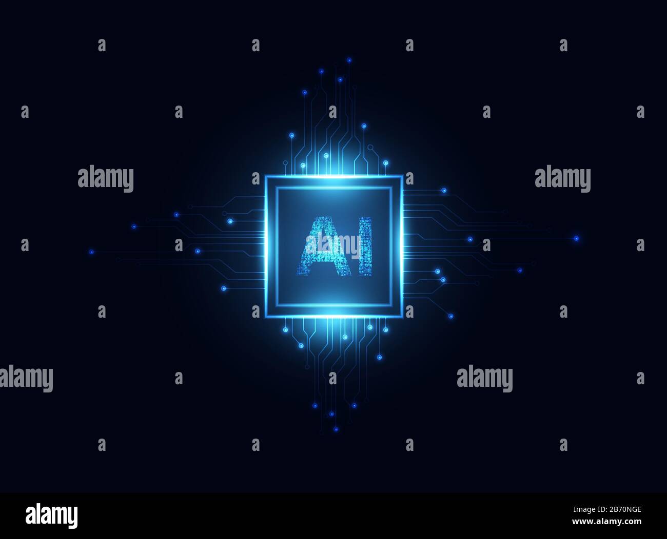 Abstract technology Ai computing chipset on circuit board concept working data of Artificial ...