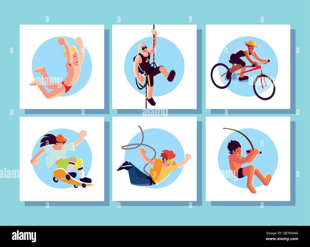 set of cards people in sports activities vector illustration design ...