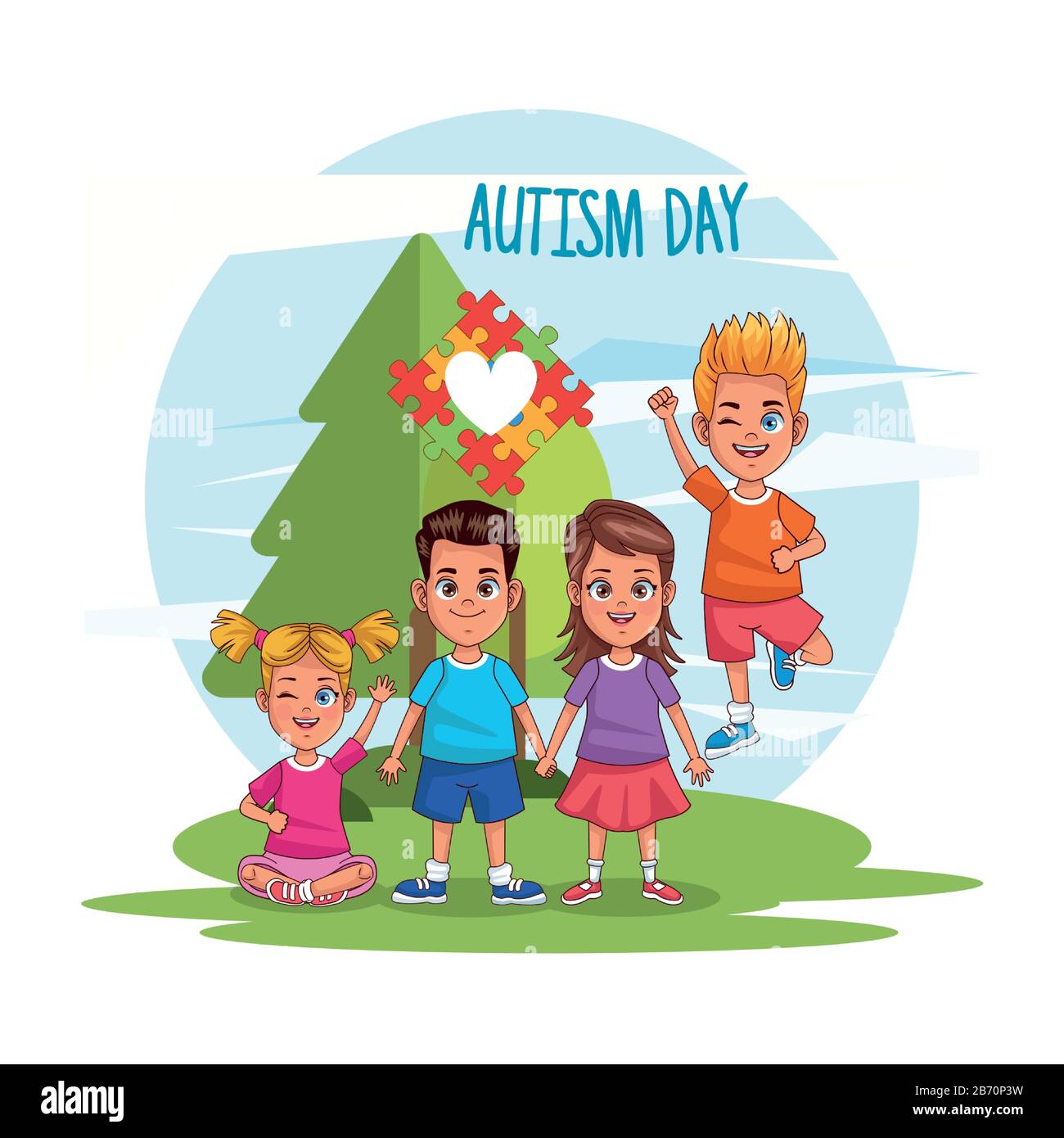 world autism day with kids in the field Stock Vector Image & Art - Alamy