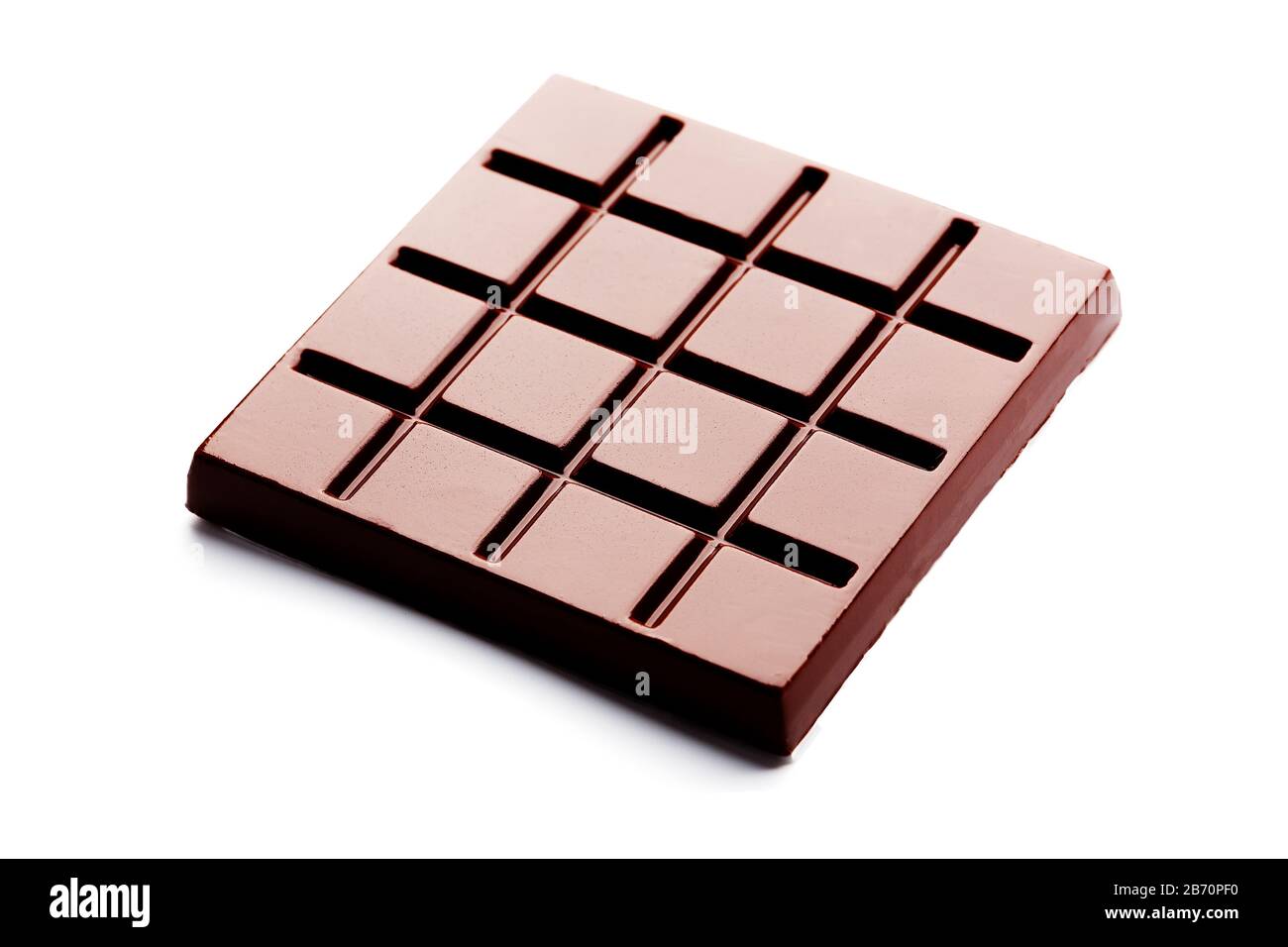 Dark chocolate square shape on a white background from top view ...