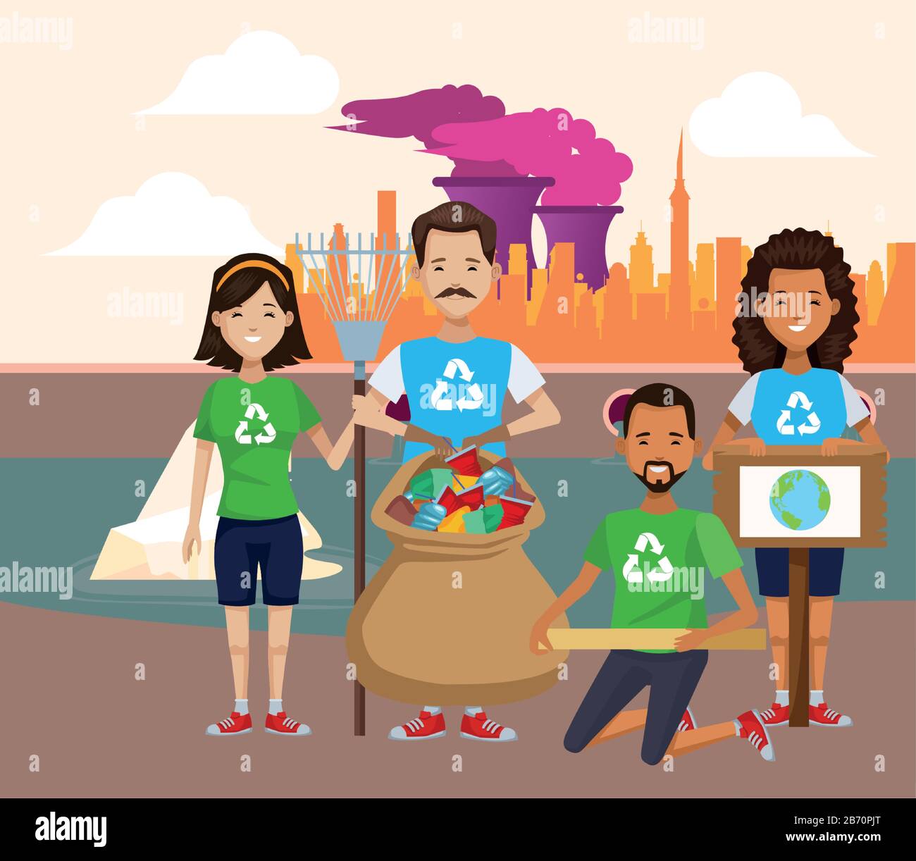group of environmentalists recycling characters Stock Vector Image ...