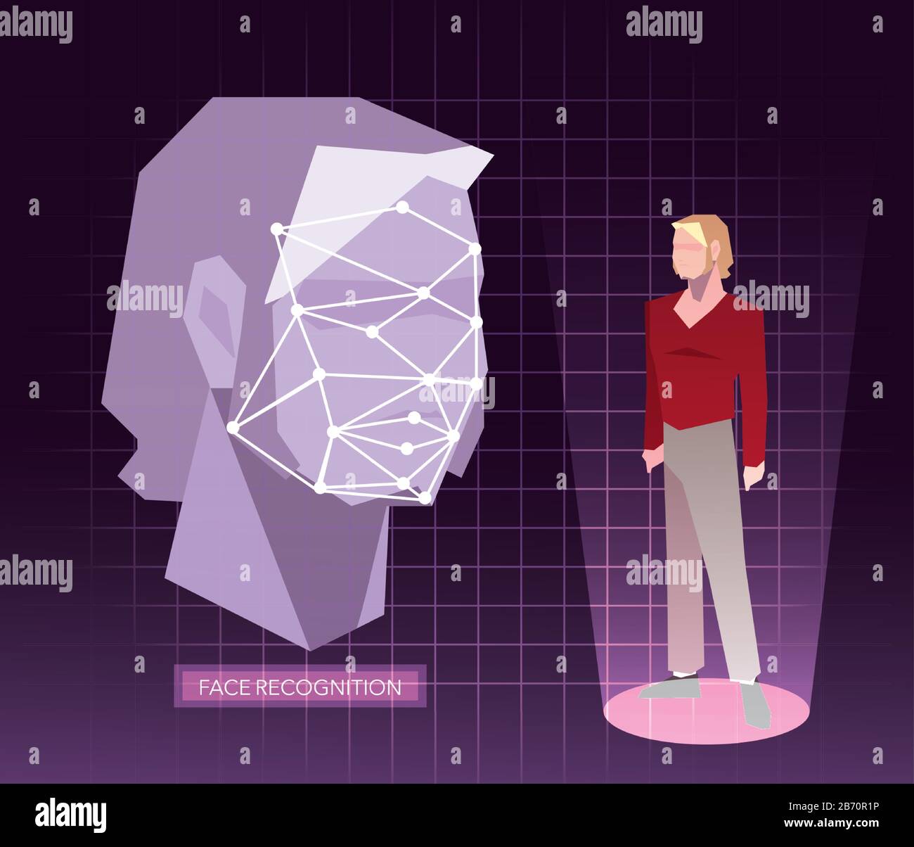 recognition of the man face, digital face identification vector ...