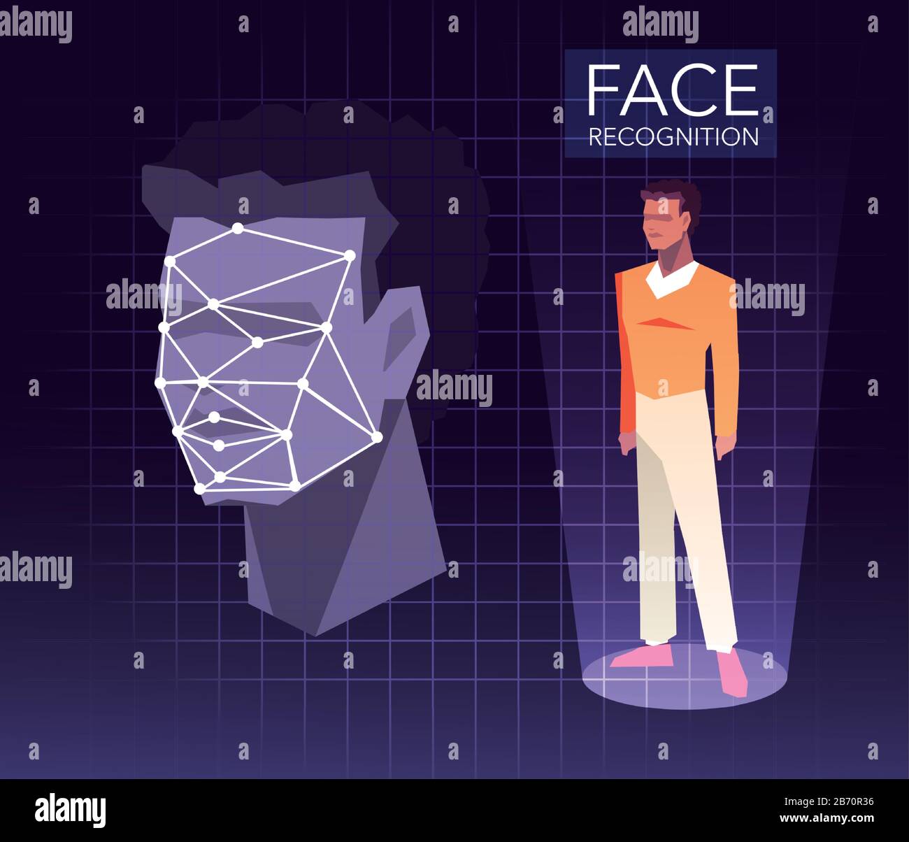 recognition of the man face, digital face identification vector ...