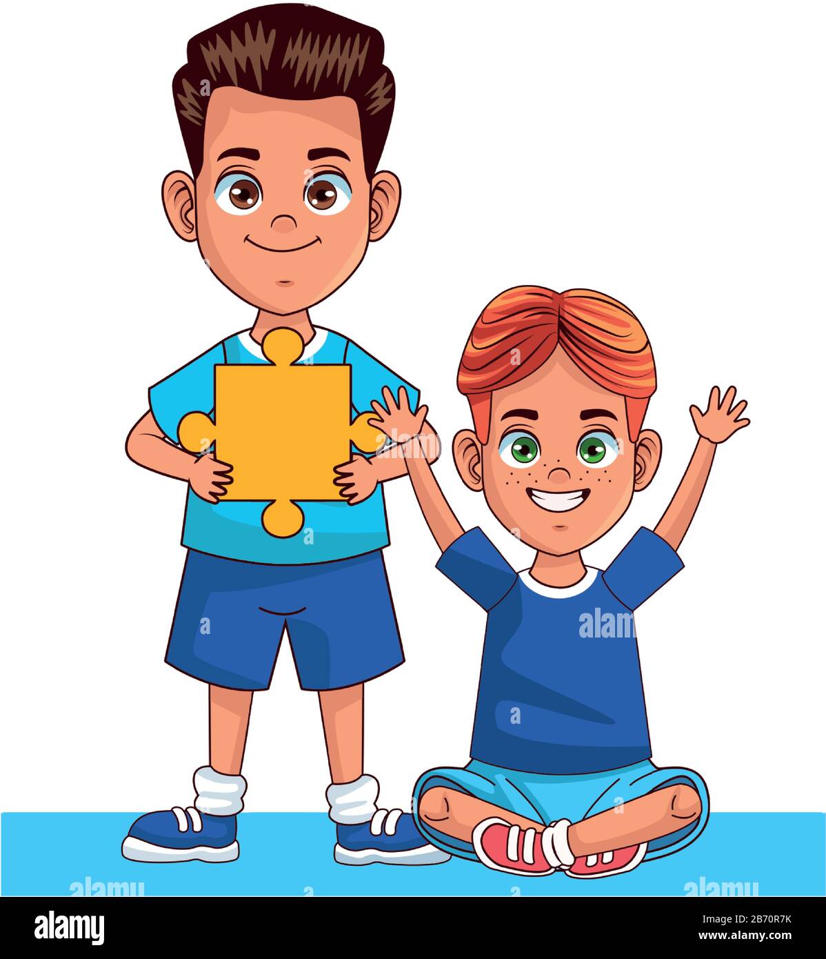 happy little boys with puzzle pieces avatars characters Stock Vector ...