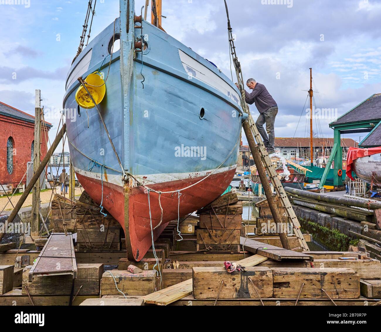 Boat repairs in dry dock at Underfall Yard in the Floating Harbour of ...