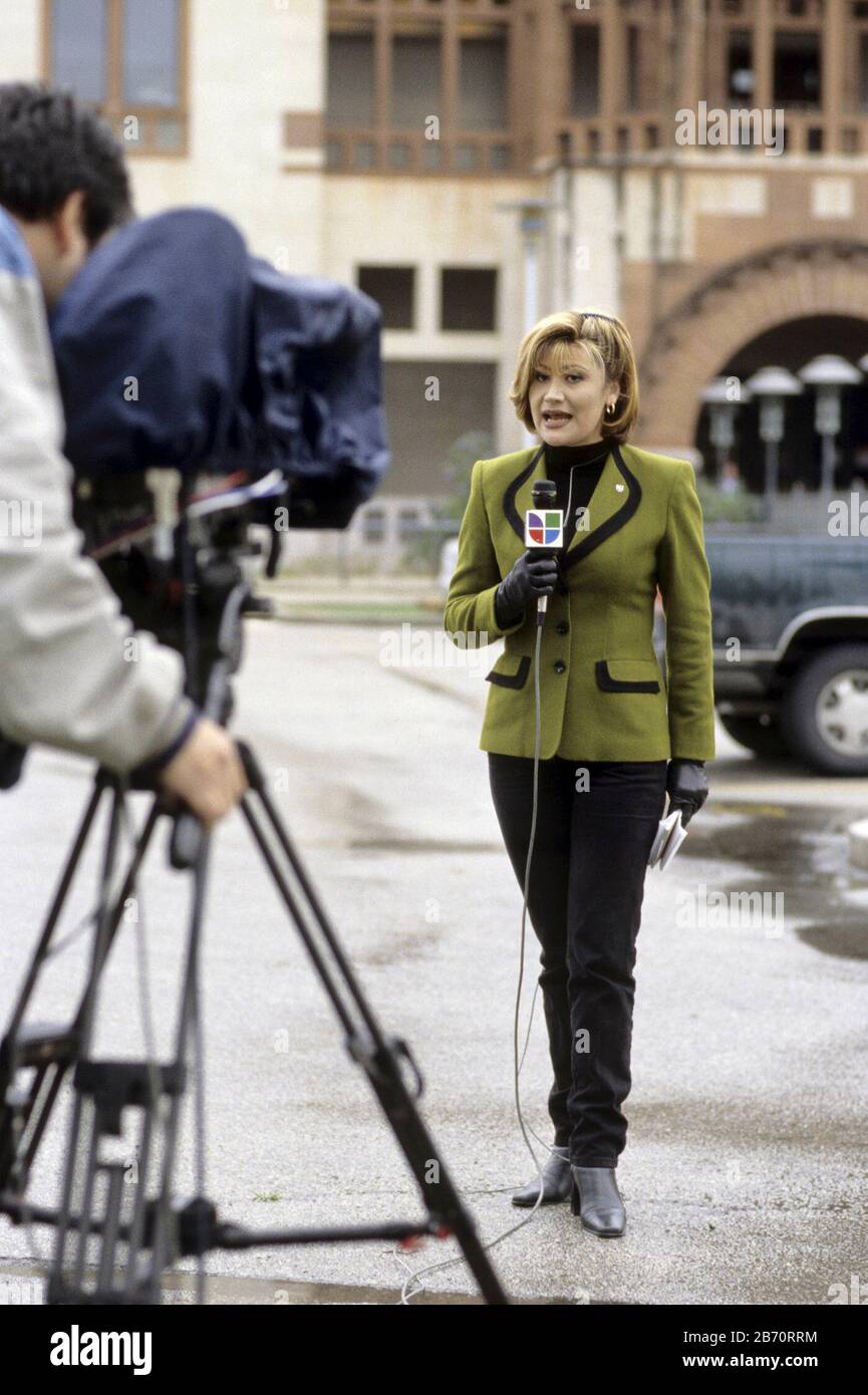 San Antonio, Texas USA, 2001: Female reporter for Spanish language TV ...