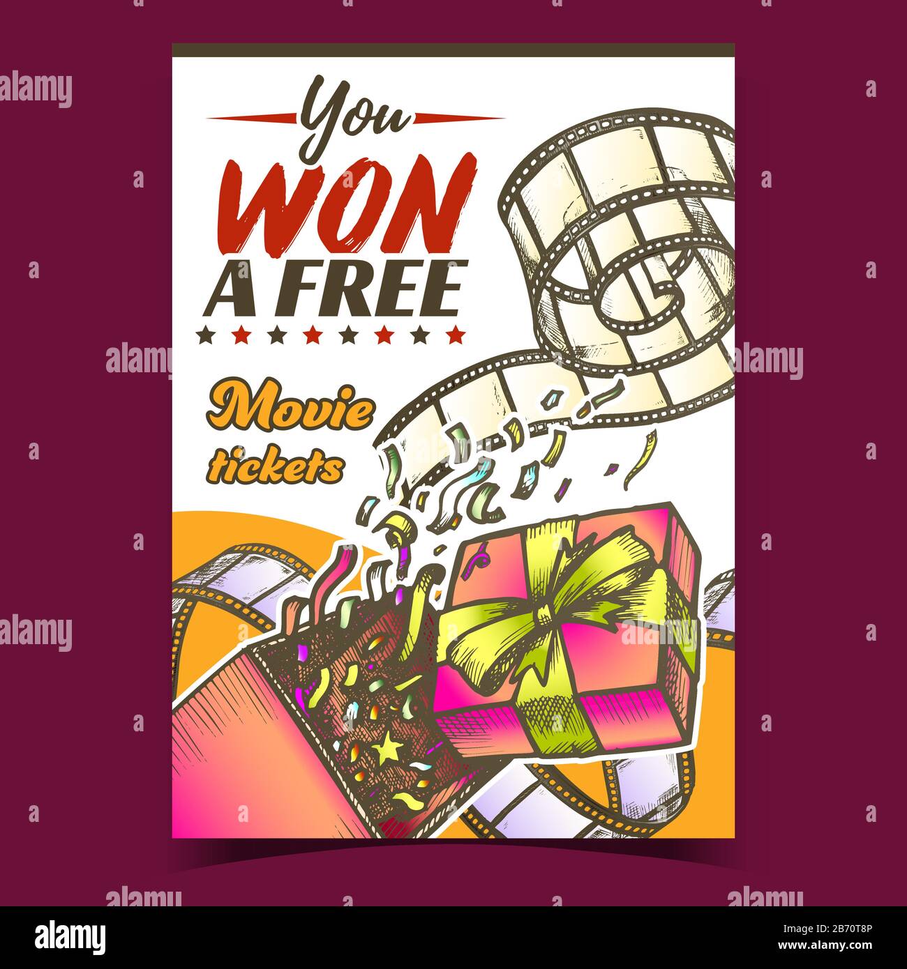 Win Free Movie Ticket Advertising Banner Vector Stock Vector Image ...