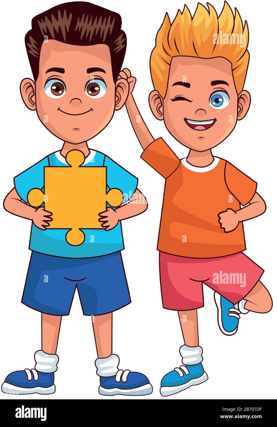 happy little boys with puzzle pieces avatars characters Stock Vector ...