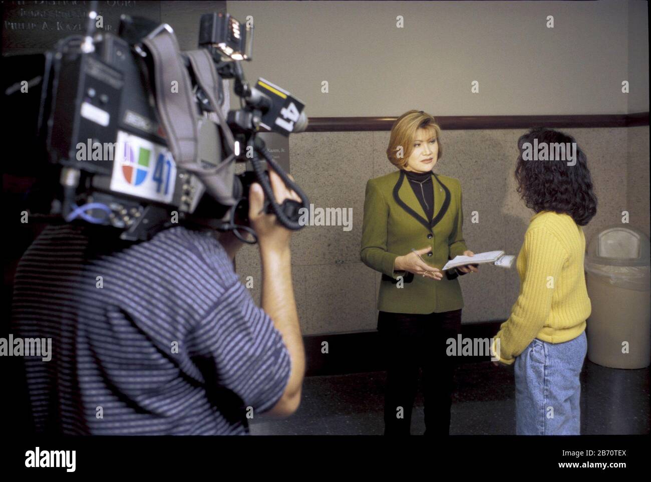 San Antonio, Texas USA, February 2001: Female reporter for Spanish ...
