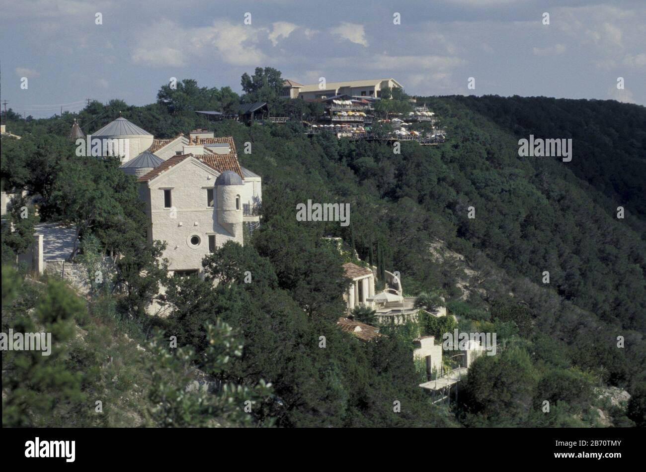 Lake Travis, Texas USA: Luxury homes and a restaurant (with umbrellas ...