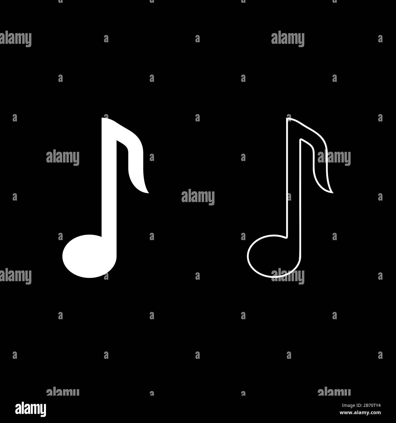 Eighth note icon outline set white color vector illustration flat style ...