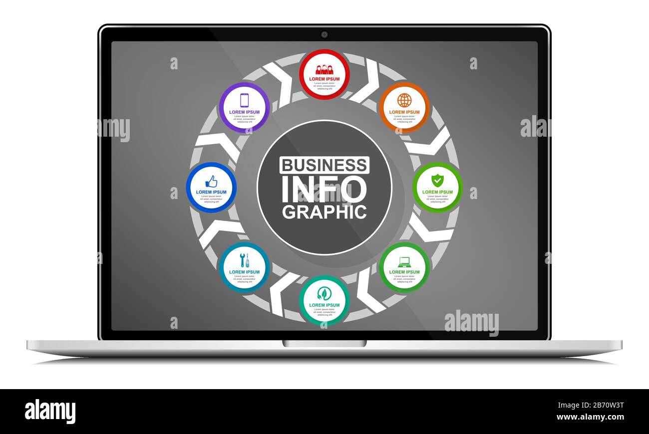 Laptop with infographic vector, business concept illustration Stock ...