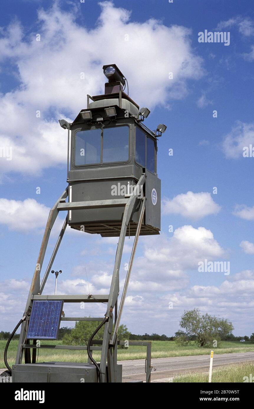 South Texas, October 2002: U.S. border patrol tower with camera mounted ...