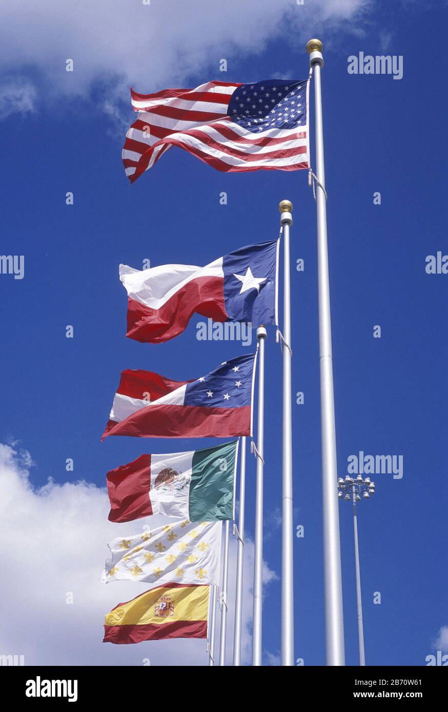 Six flags of Texas: (from bottom) Spain, France, Mexico, Confederate ...