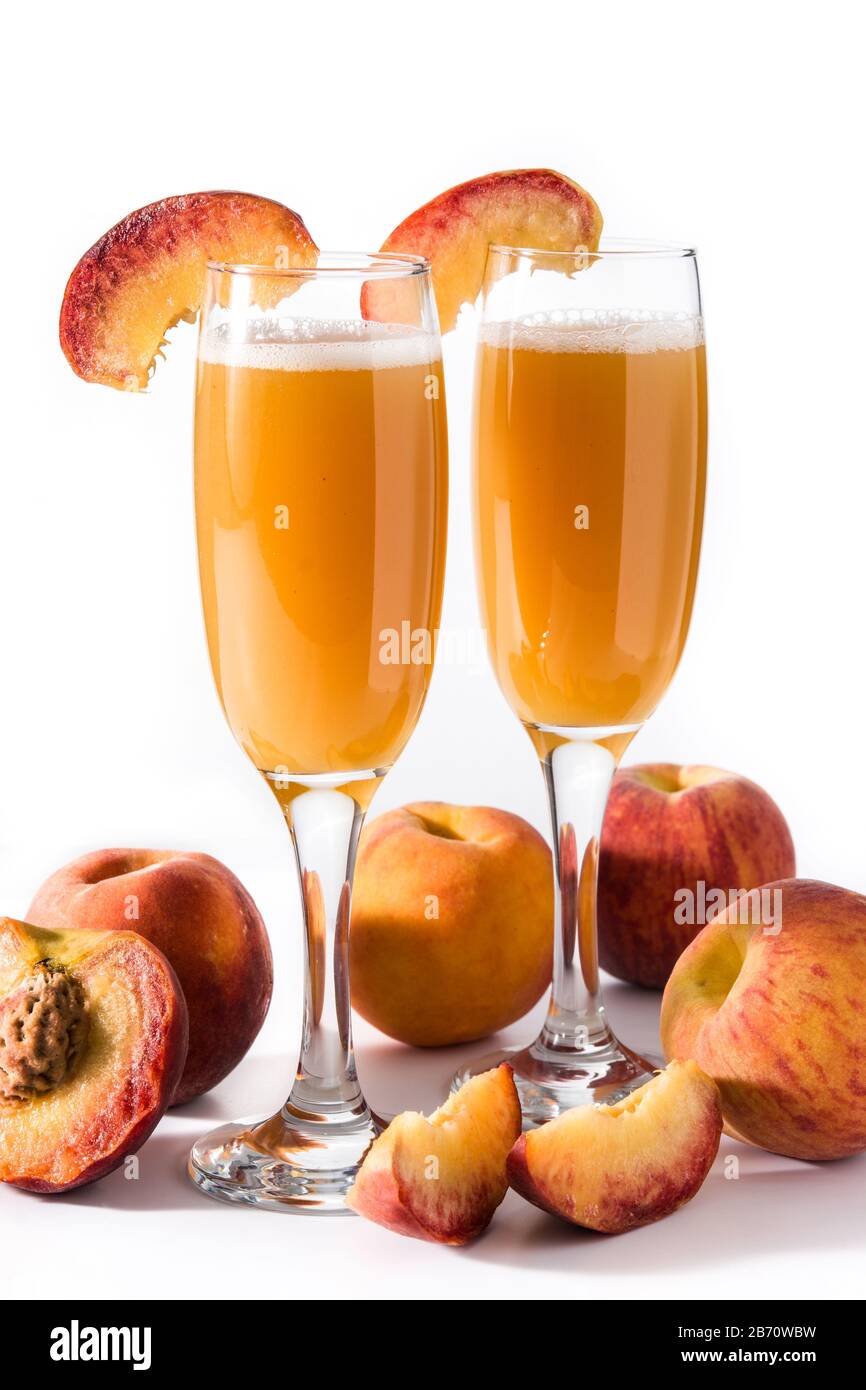 Bellini champagne cocktail in crystal glass isolated on white ...