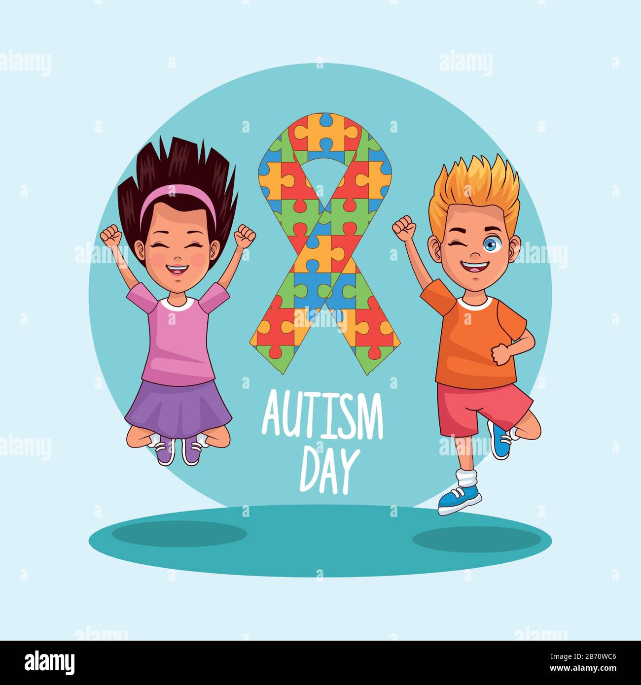 world autism day with kids couple characters Stock Vector Image & Art ...