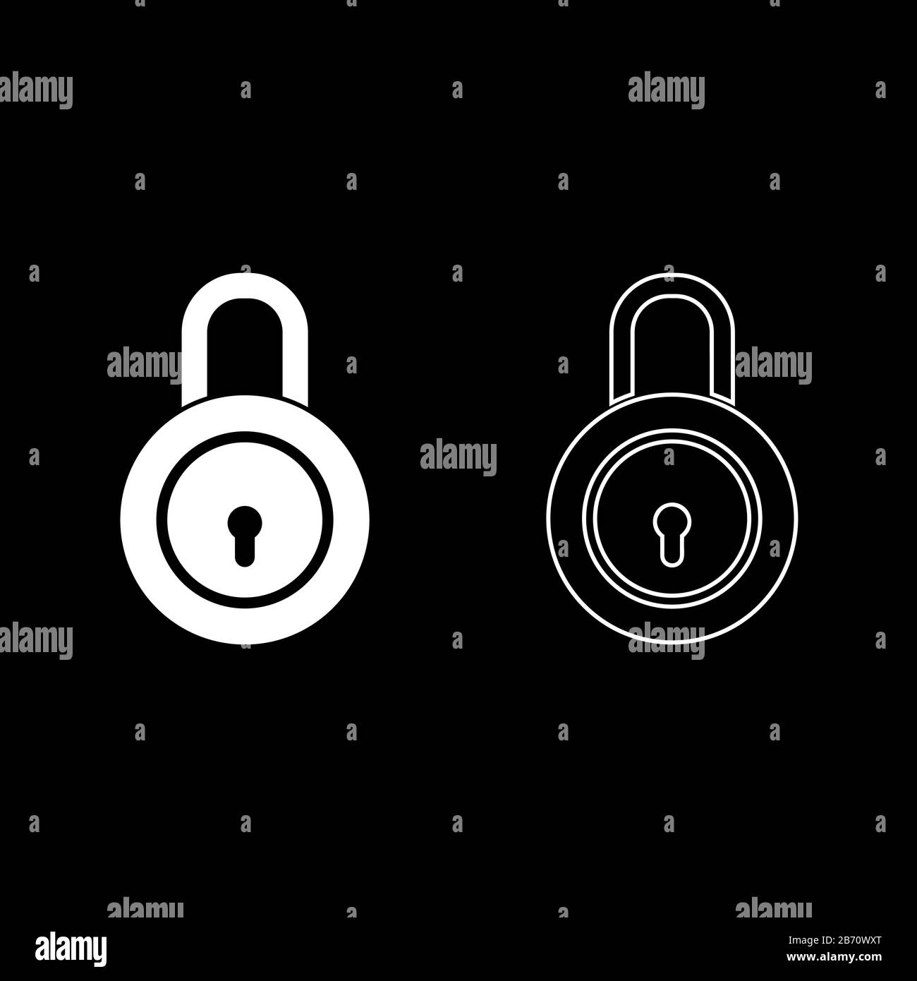 Lock Padlock icon outline set white color vector illustration flat ...