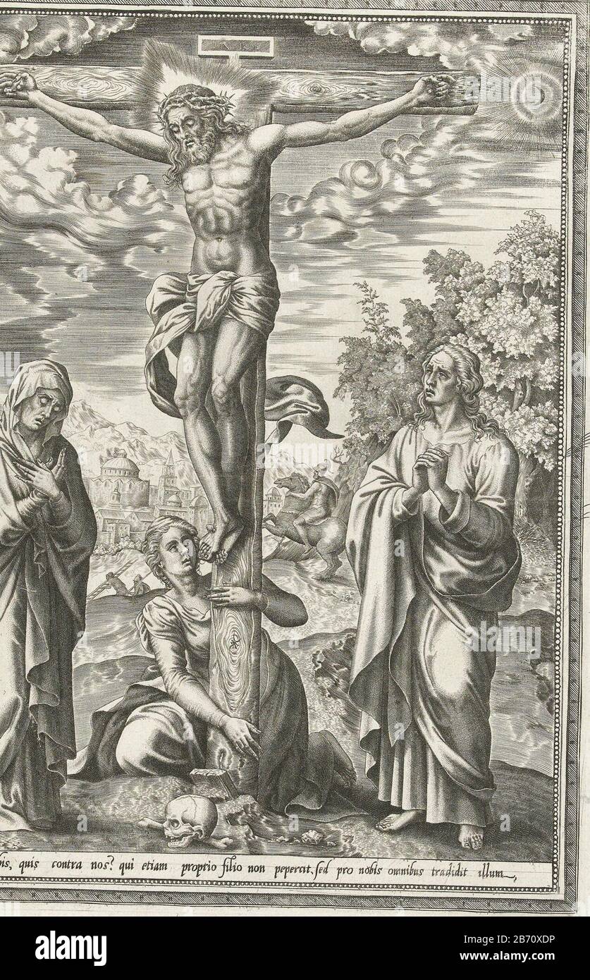 Kruisiging met Maria, Johannes de Doper en Maria Magdalena Christ crucified on either side of ...