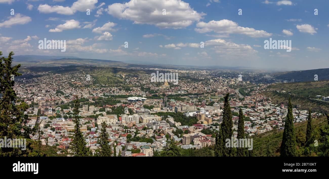 Cityscape of Tbilisi, Georgia as viewed from Mtatsminda View Point. The ...