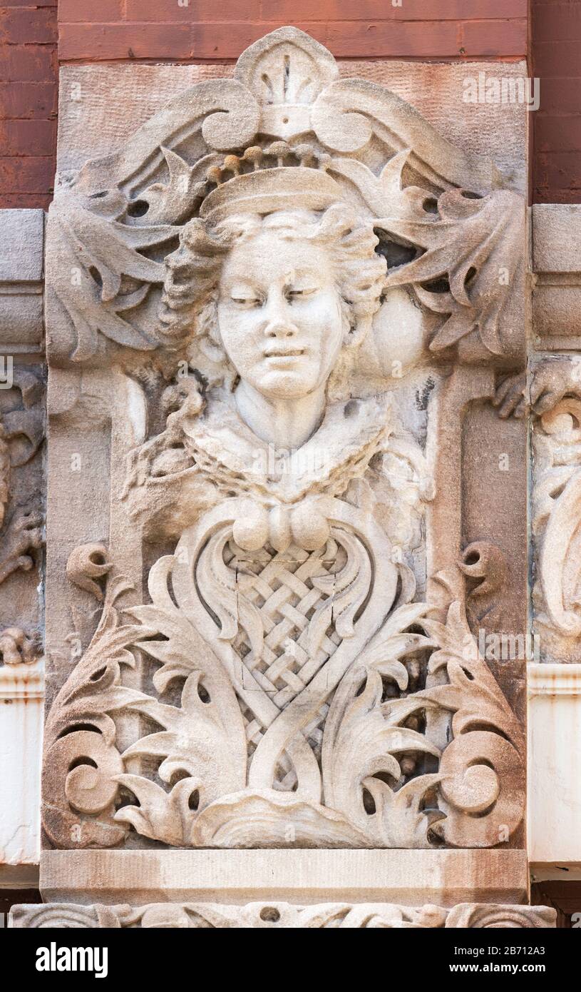The limestone frieze of the Drhumor Building, in Asheville, NC, USA ...