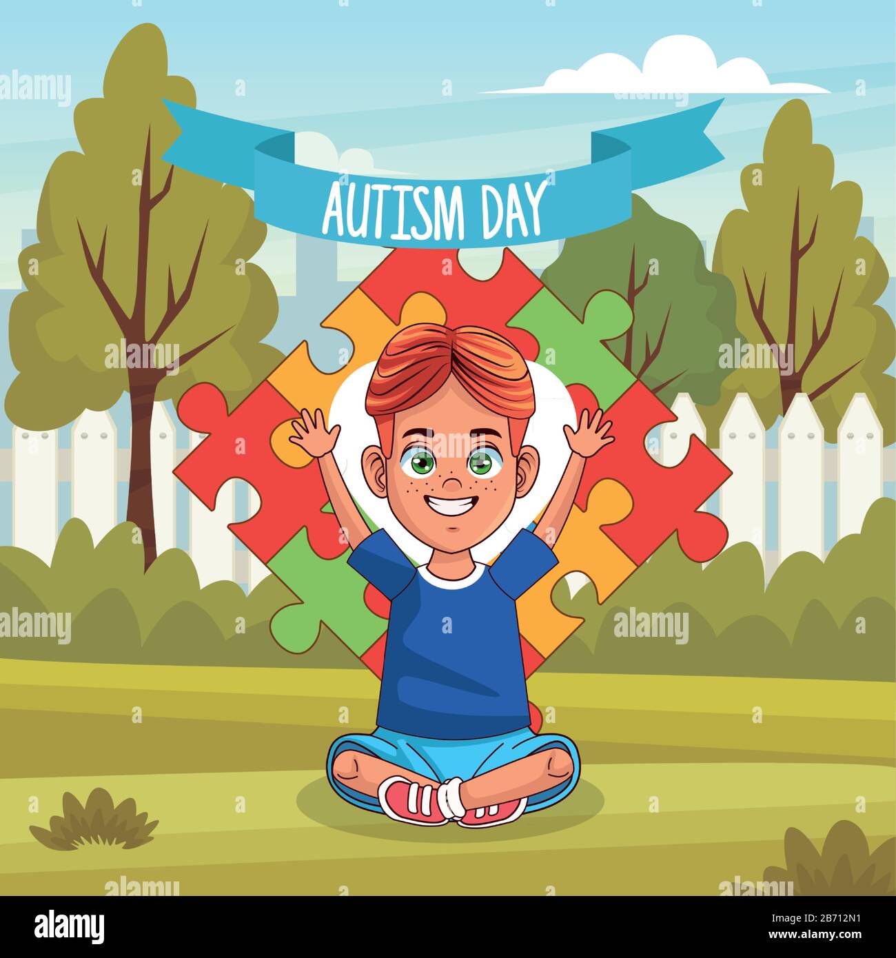 world autism day with boy and puzzle pieces Stock Vector Image & Art ...