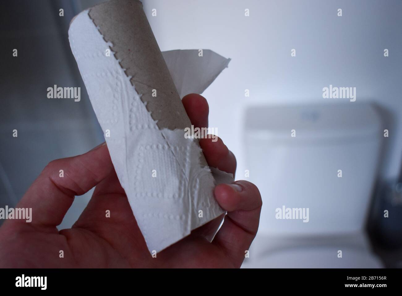 Ran out of toilet paper. Toilet paper panic buying, hoarding concept. A ...