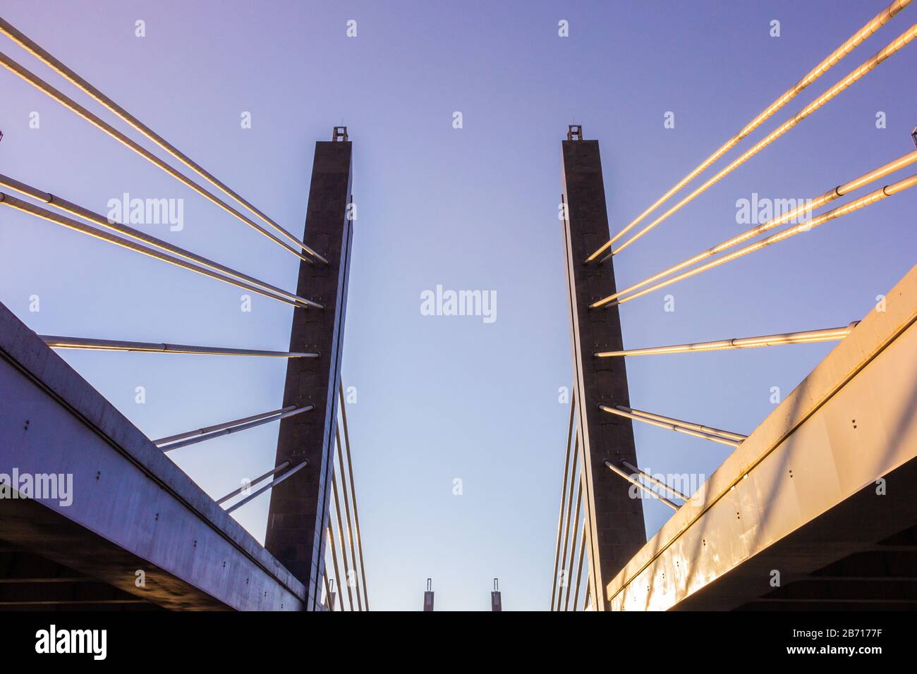 cable-stayed bridge perspective sunset architecture engineering urban ...