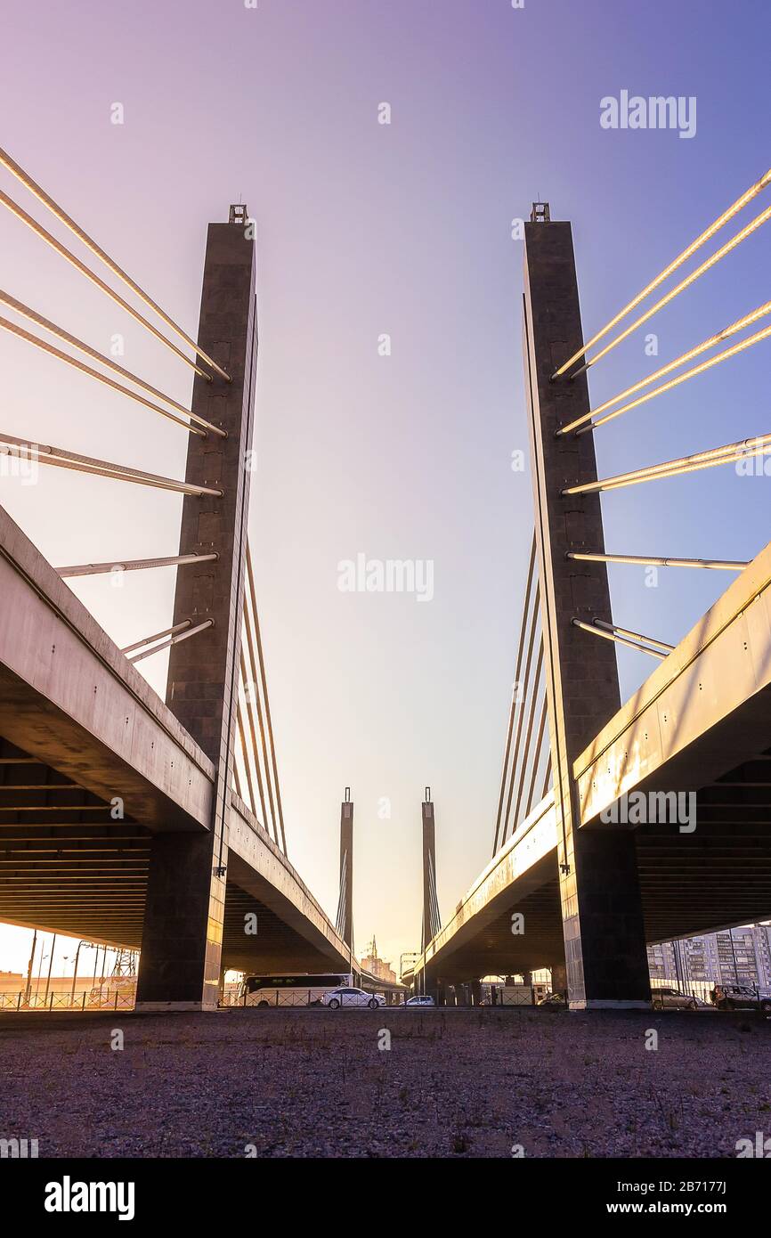 cable-stayed bridge perspective sunset architecture engineering urban ...