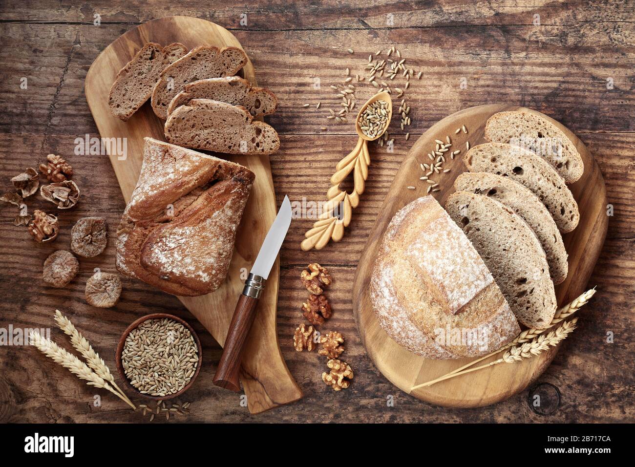 High fibre fig & walnut rye bread with sourdough loaf, loose grain ...