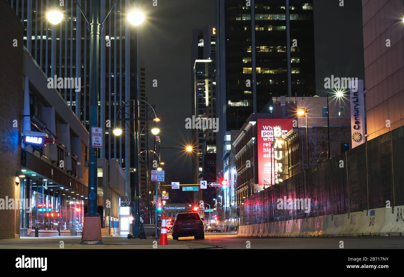 Downtown Denver at night Stock Photo - Alamy