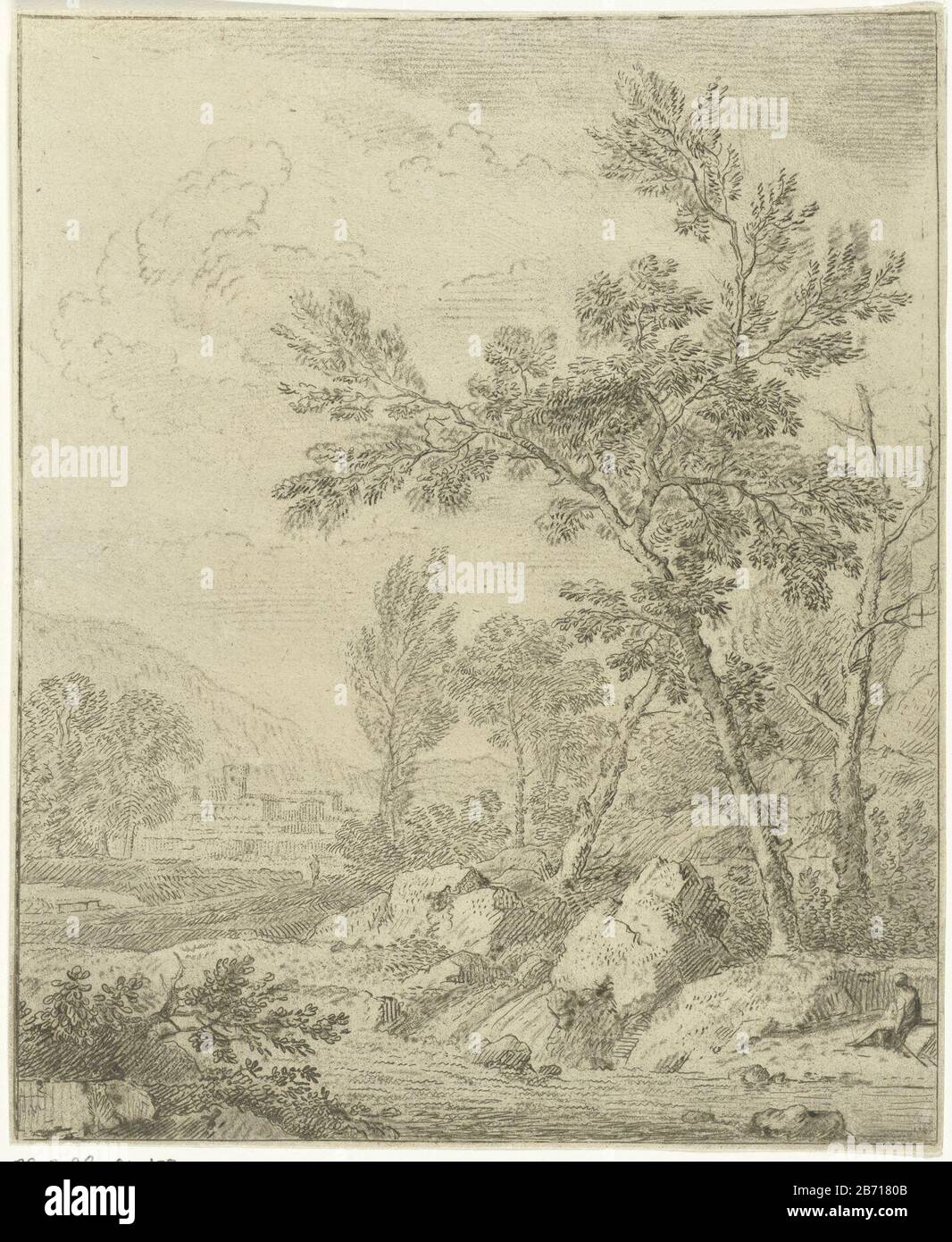 Landschap met beek Landscape with trees along a stream. On the right is ...