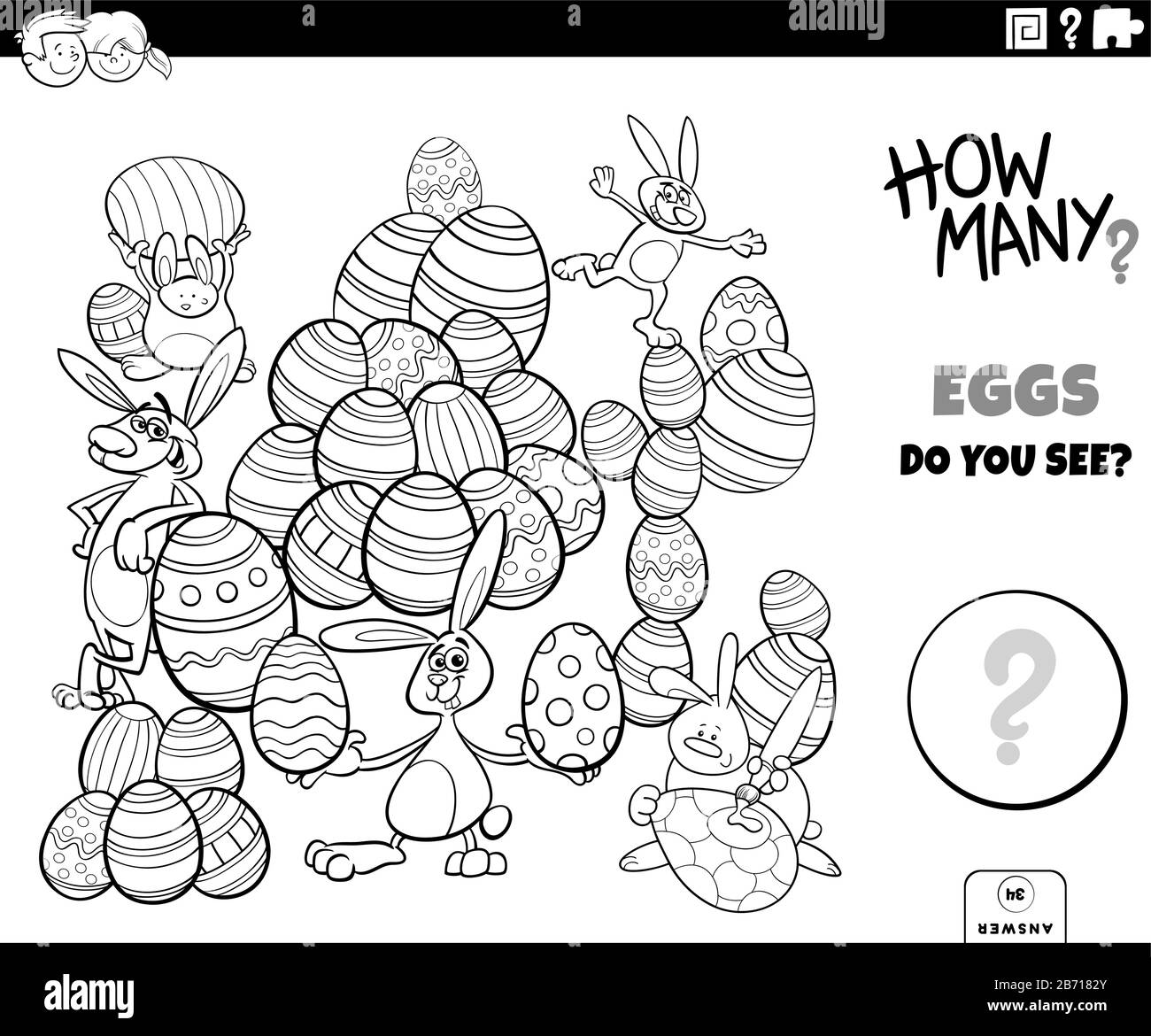 Black and White Illustration of Educational Counting Game for Children ...