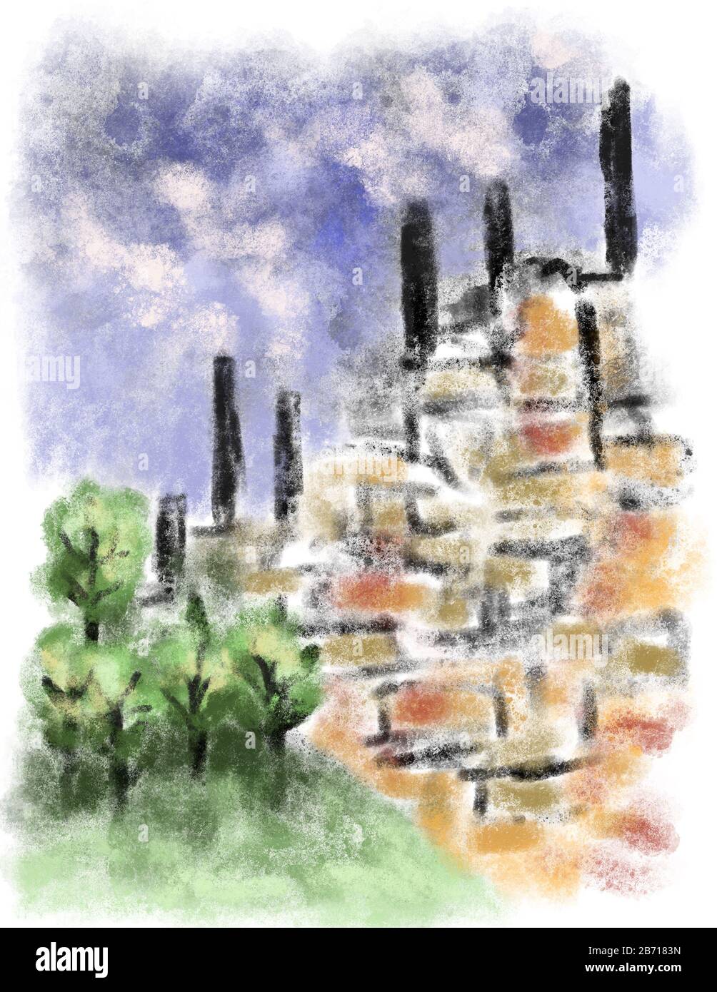 factory chimneys hand drawn art Stock Photo - Alamy