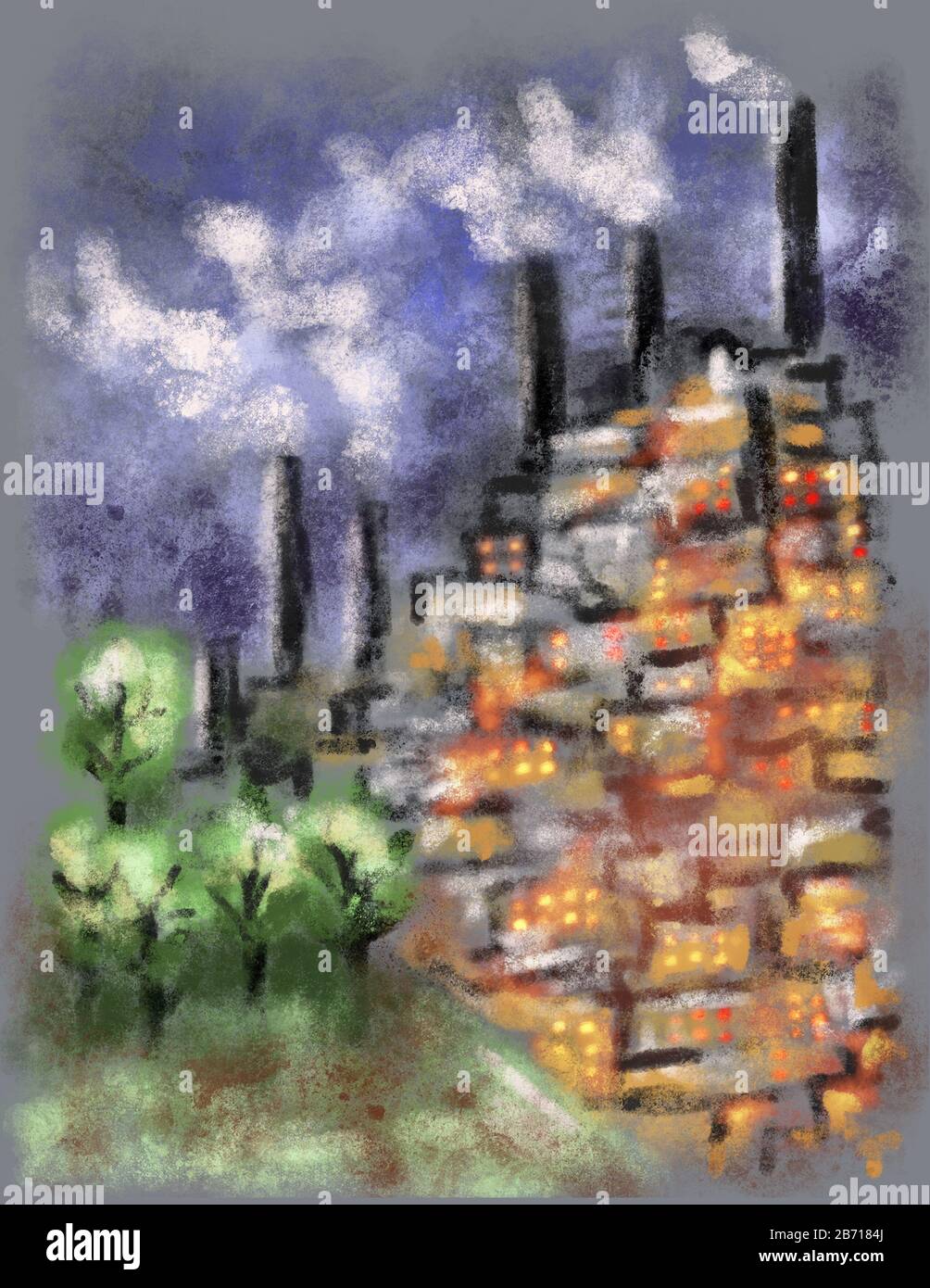 factory chimneys hand drawn art Stock Photo - Alamy